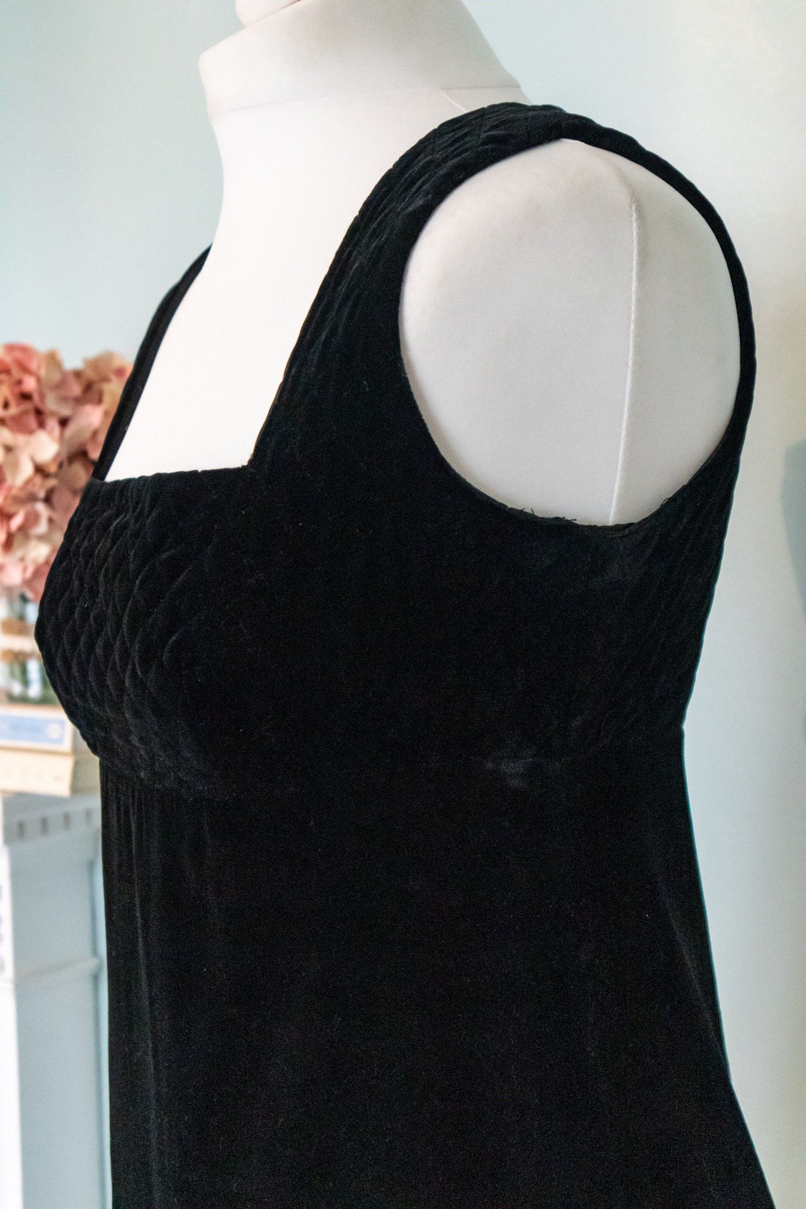 Vintage Velvet Quilted 'kati' Black Empire Line 1960s Maxi Dress Laura ...