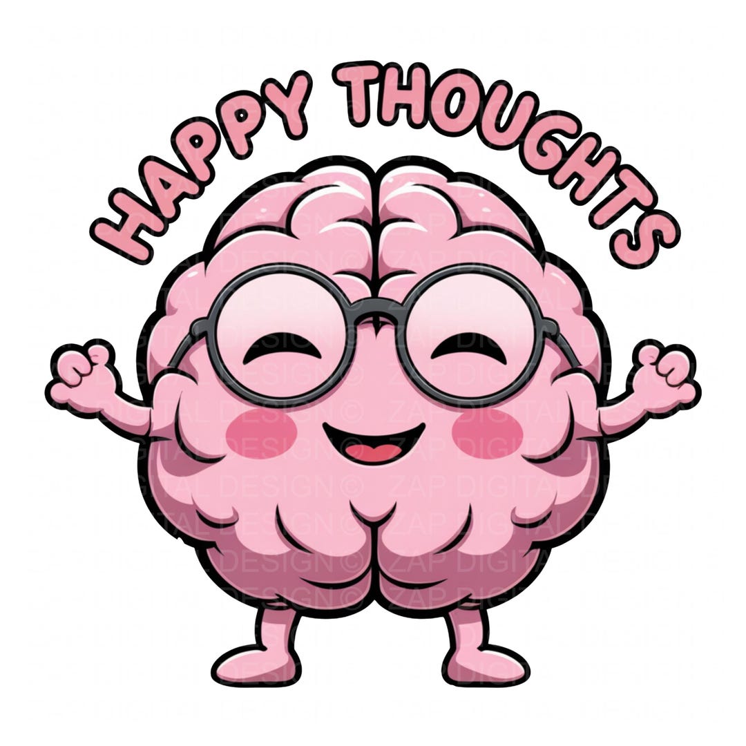 Happy Thought PNG Sticker I Cute Brain Clipart I Cartoon Brain Clipart ...