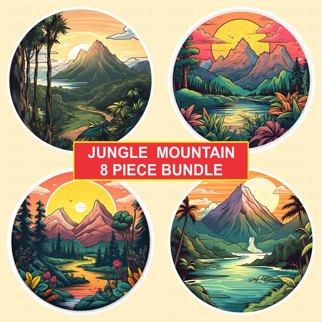 Jungle Mountain PNG Sticker: Nature Adventure Digital Design - Etsy