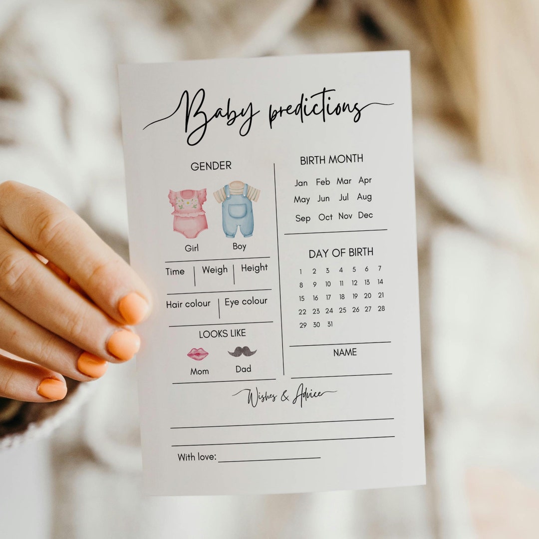 Cute Baby Prediction Cards Blue Pink Baby Shower Gift Girl Boy Card ...
