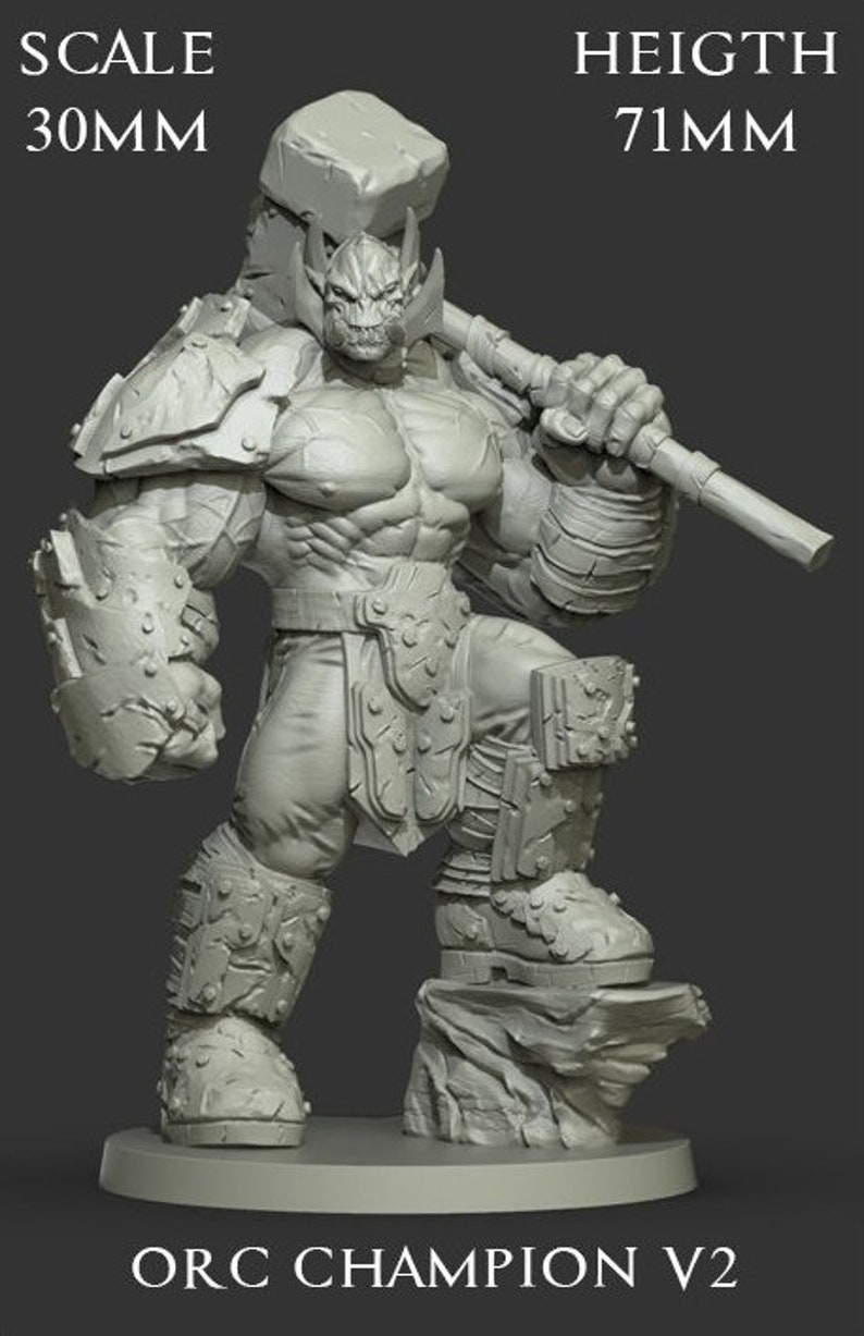 Orc Champion V2 Miniatures STL Model 3D Printable - Etsy
