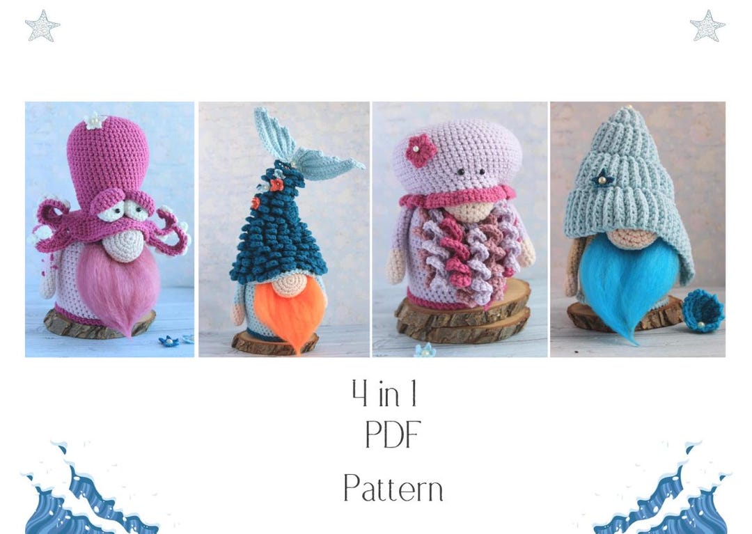 Crochet Ocean Gnomes Pattern, Jellyfish, Octopus, Mermaid, Shell (PDF ...