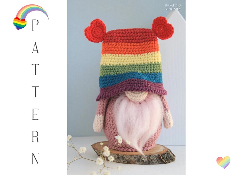 Patrón de gnomos de San Valentín arcoíris a crochet, Gnomos arcoíris a ...