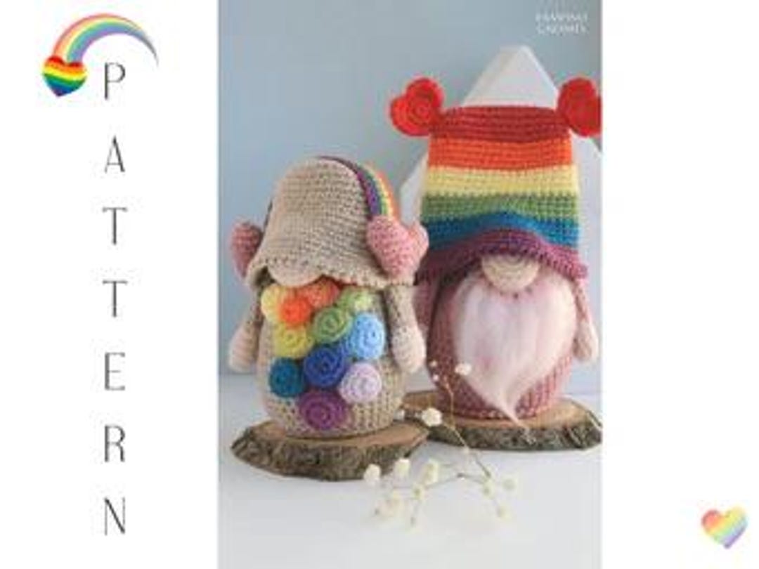 Patrón de gnomos de San Valentín arcoíris a crochet, Gnomos arcoíris a ...