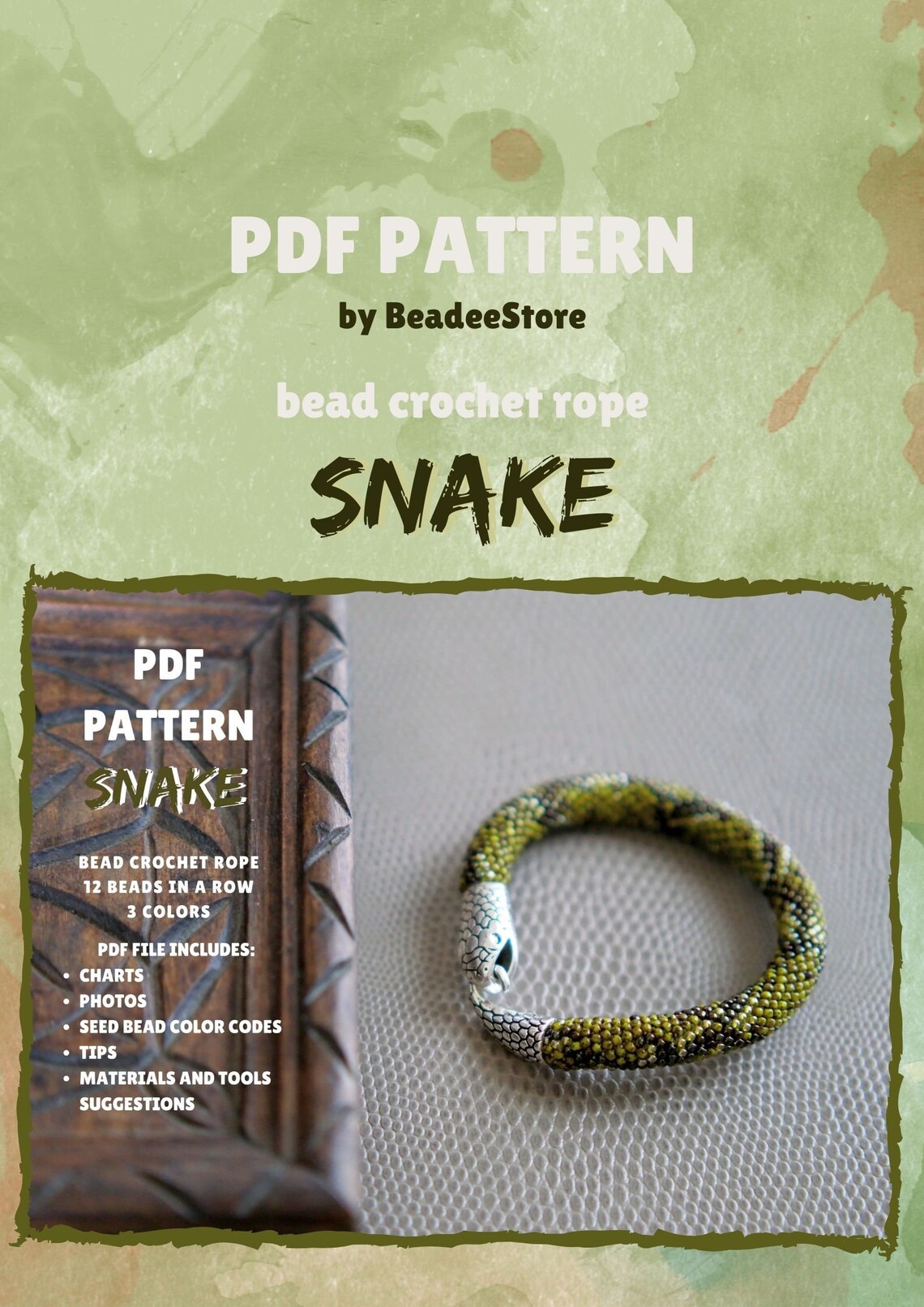 Snake Skin Bead Crochet Pattern. PDF Pattern for Size 11 Seed Beads ...