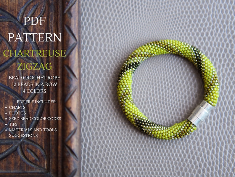 Chartreuse Zig Zag Bead Crochet Pattern. PDF Pattern for Size 11 Seed ...