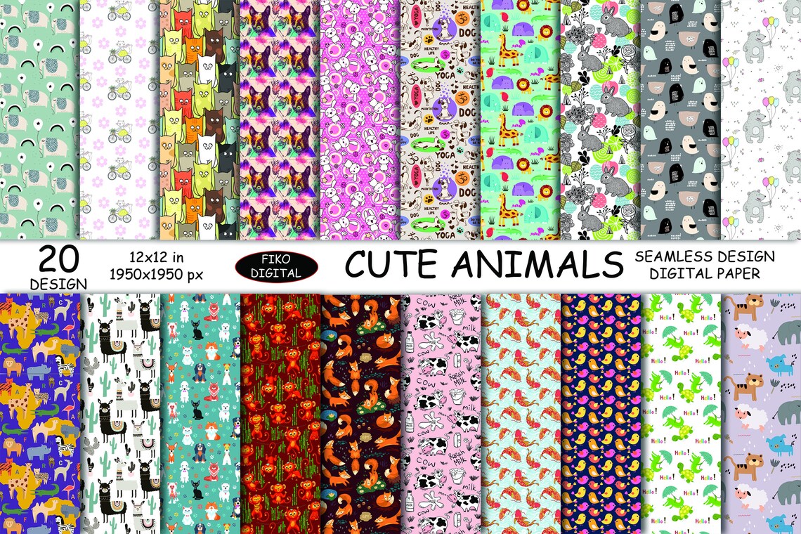 Cute Animals Digital Paper, Seamless Pattern, Nursery Wallpaper, Baby ...