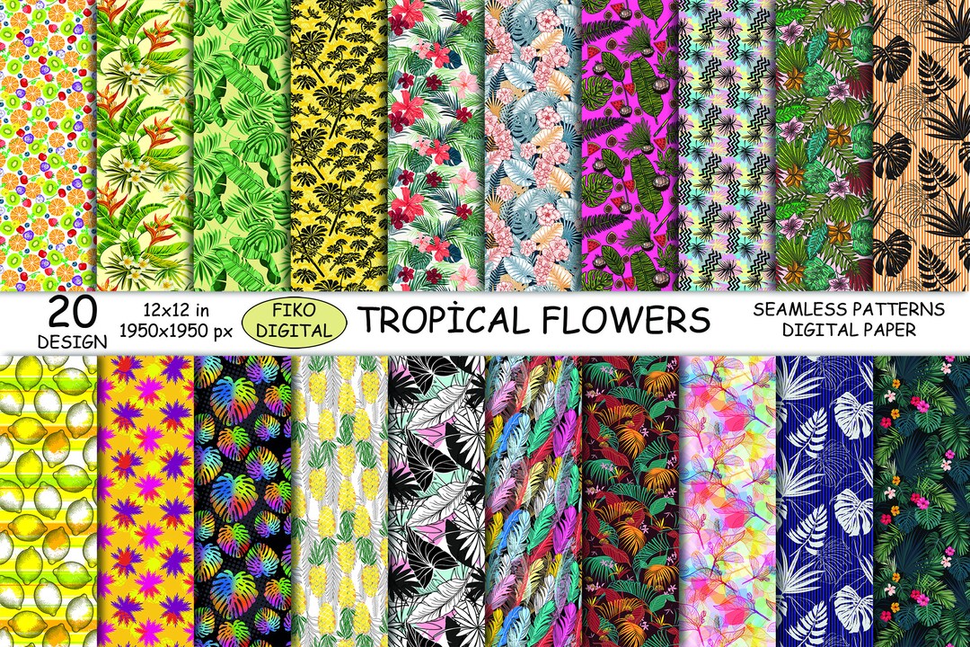 20 Tropical Flower Seamless Digital Paper, Tropical Flower Seamless ...