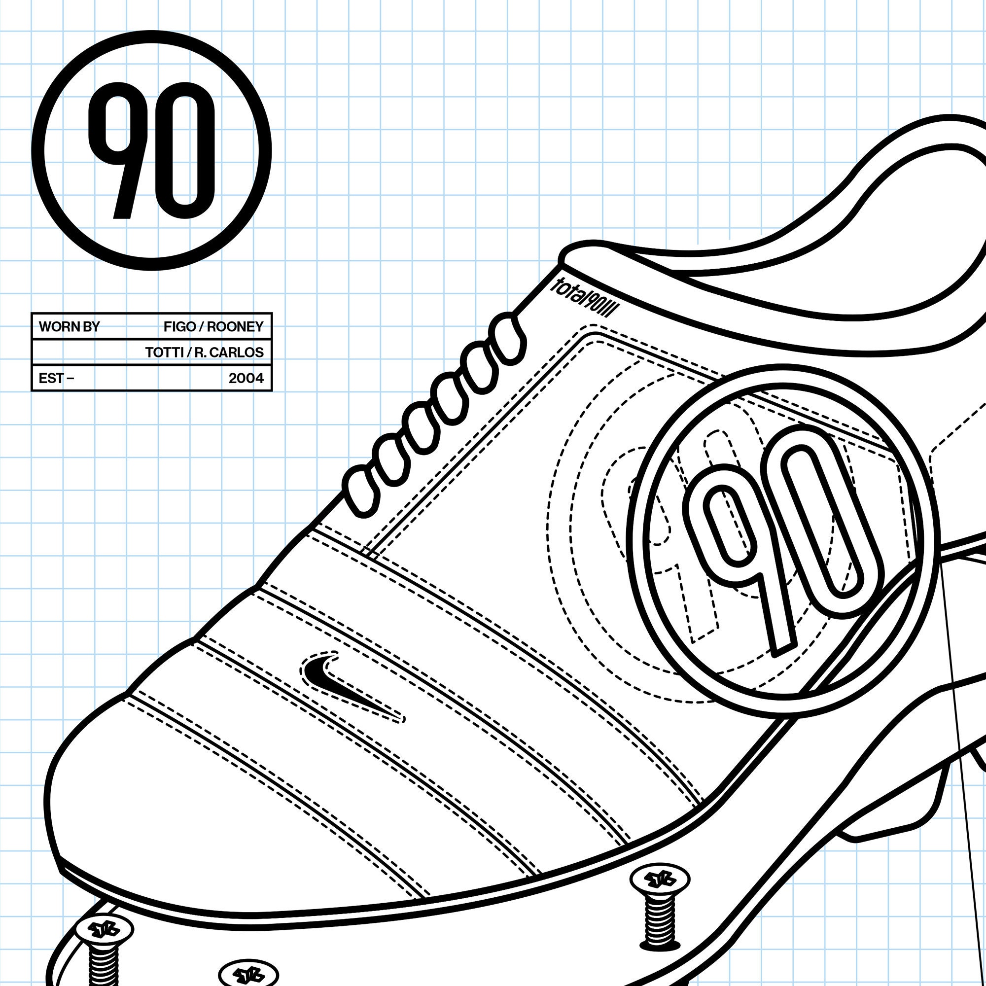 Total 90 Football Boots Blueprint Poster, Football Boots Print, Total ...