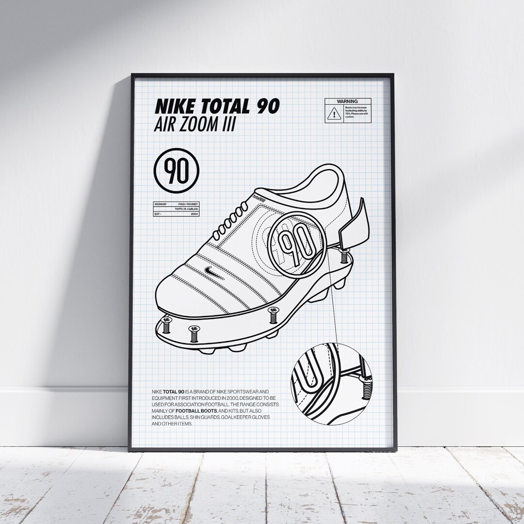 Total 90 Football Boots Blueprint Poster, Football Boots Print, Total ...