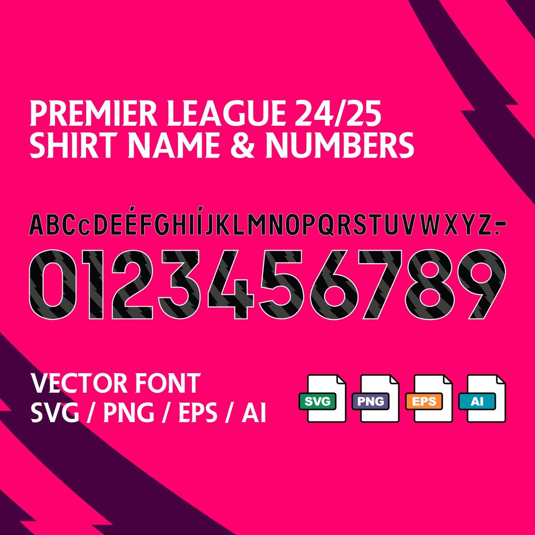 Números y letras de la Premier League 24/25, descarga digital Fuente vectorial de la Premier ...