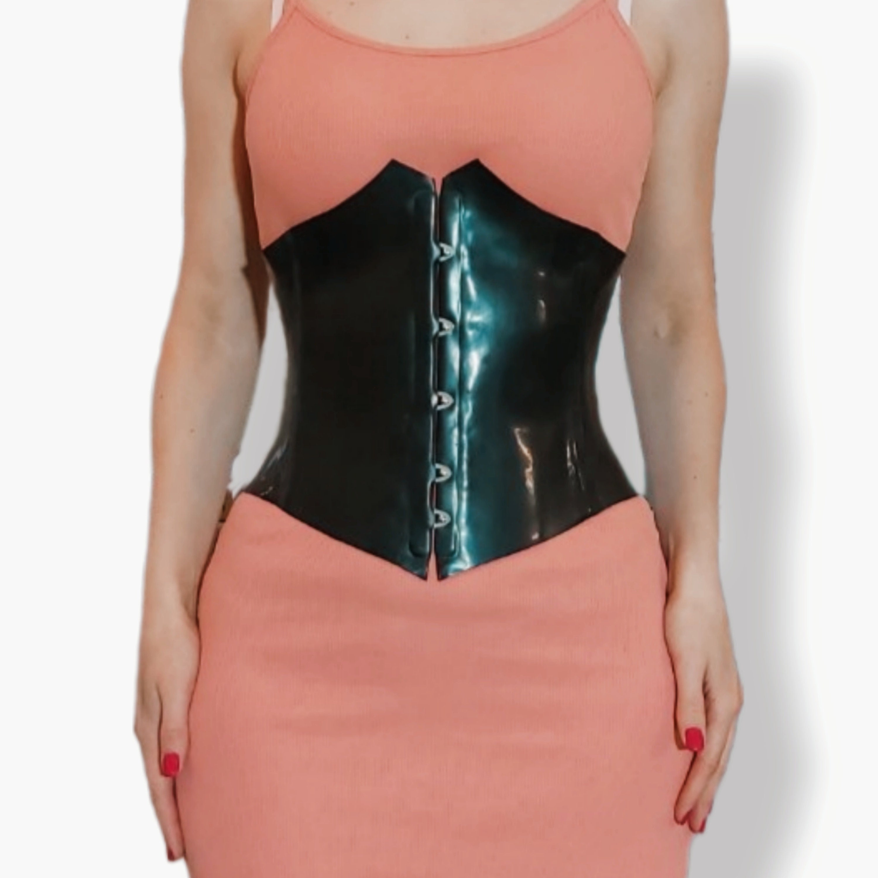 Latex Underbust Corset With Front Hooks and Lace-up Back, Latex Waist Corset, Rubber Corset ...