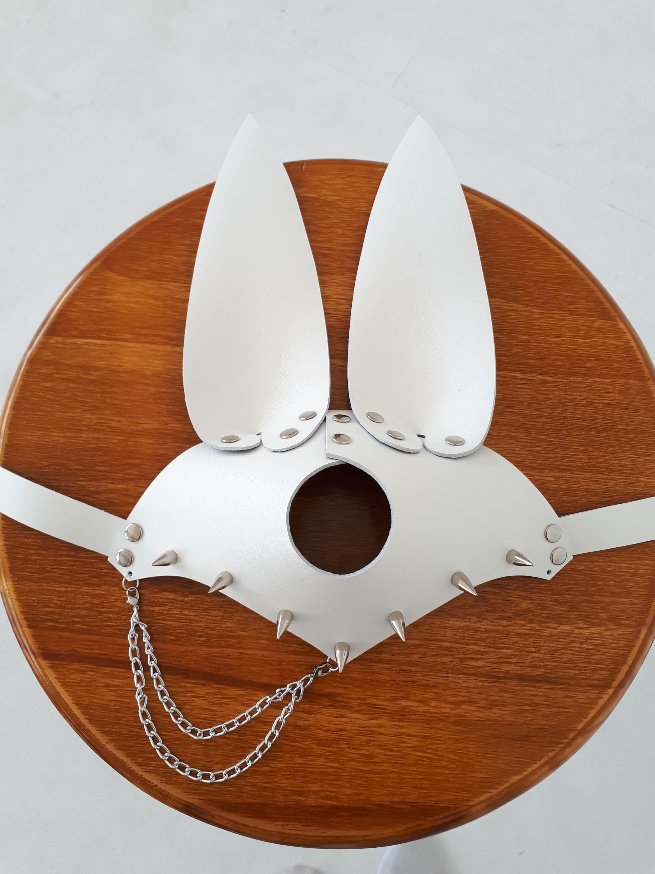 Real Leather Bunny Ears With Spikes and Chains, Genuine Leather Bunny ...