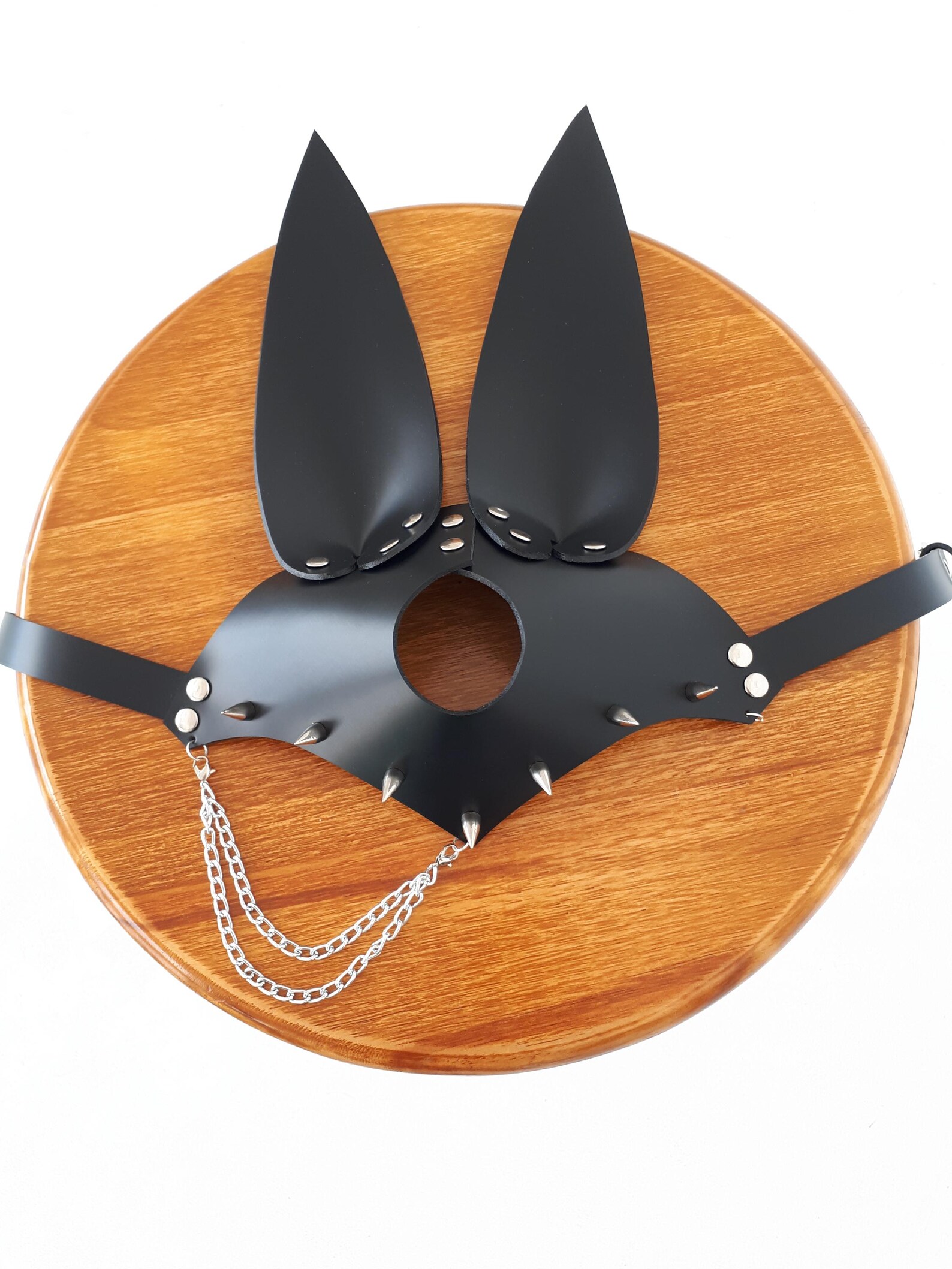 Real Leather Bunny Ears With Spikes and Chains, Genuine Leather Bunny ...