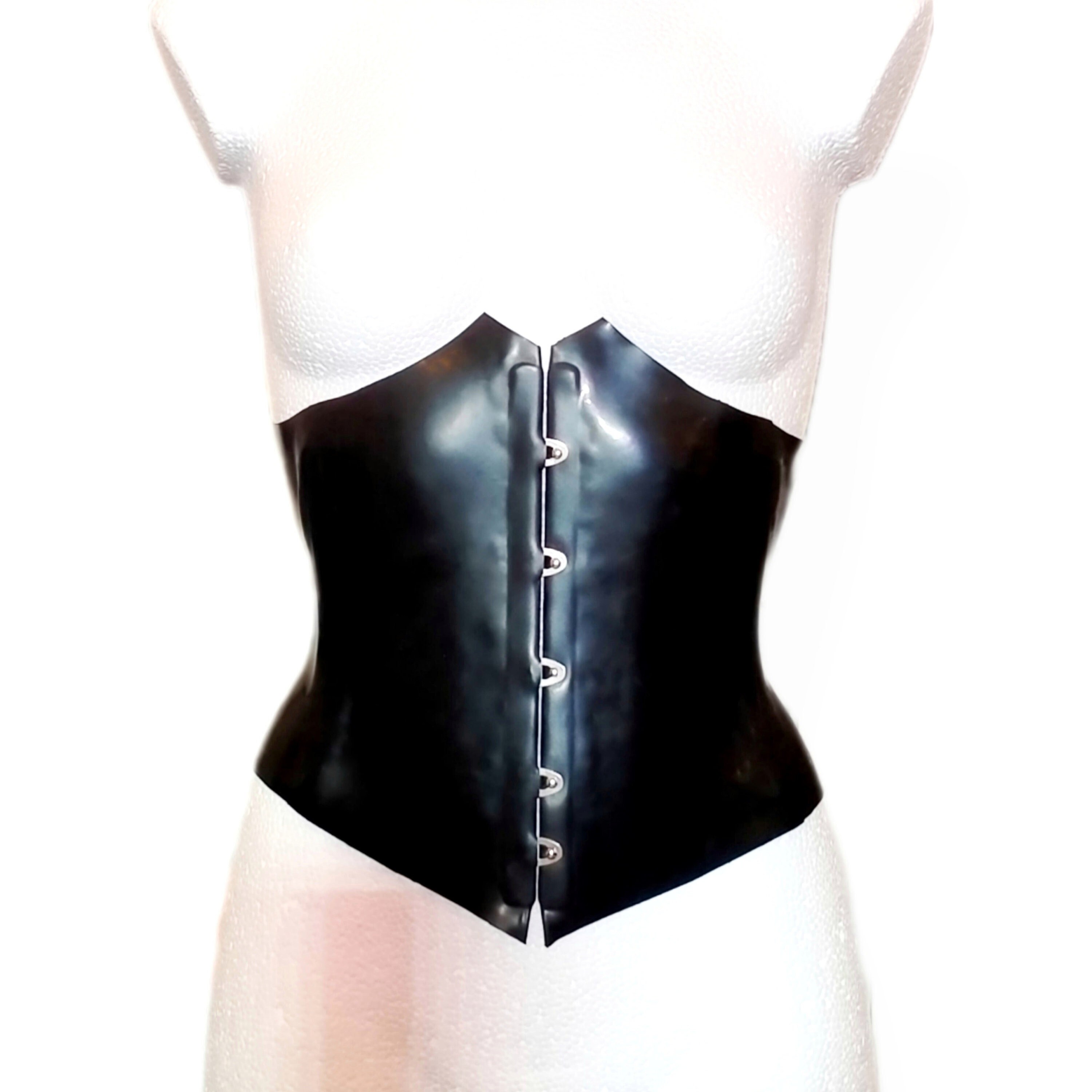 Latex Underbust Corset With Front Hooks and Lace-up Back, Latex Waist Corset, Rubber Corset ...