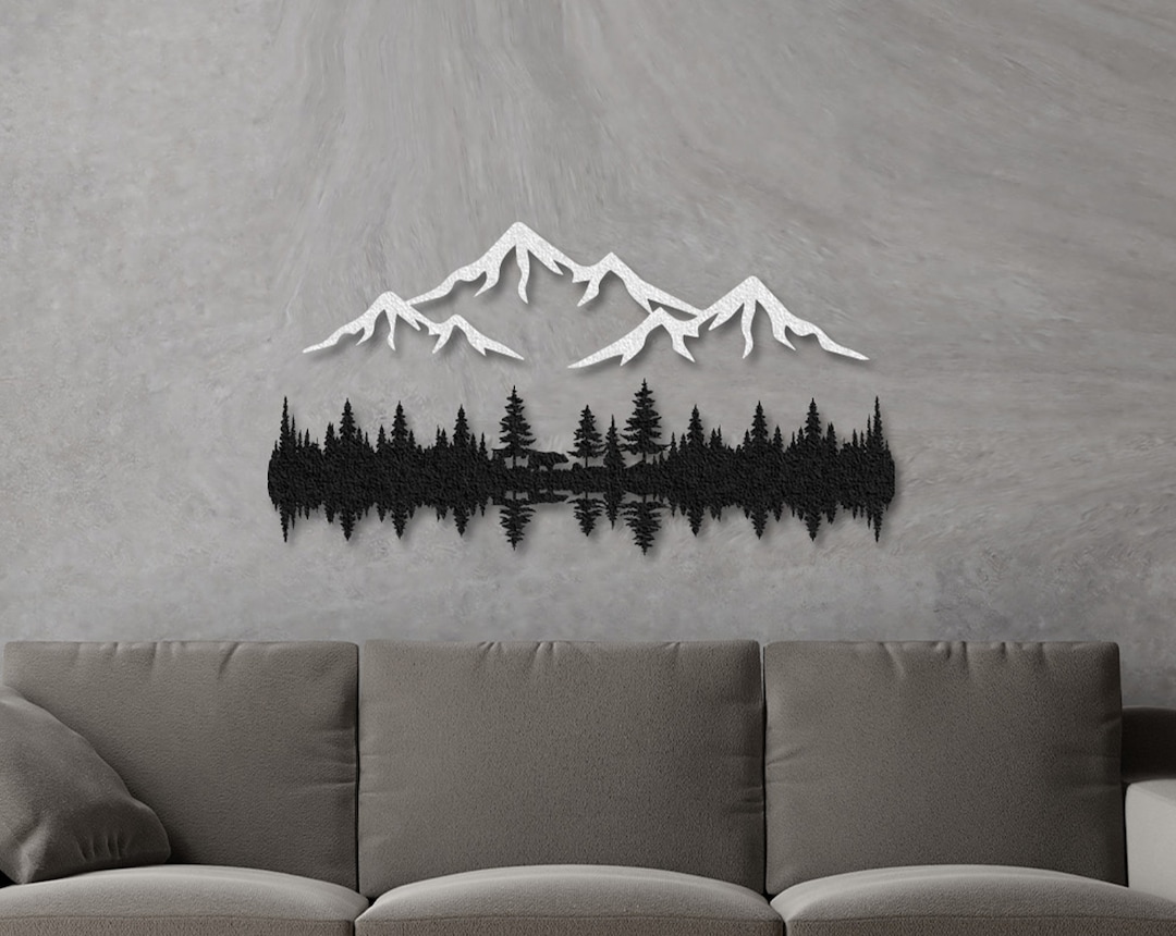 Mountain and Lake Scene Metal Wall Art, Wild Life Decor, Nature Art ...