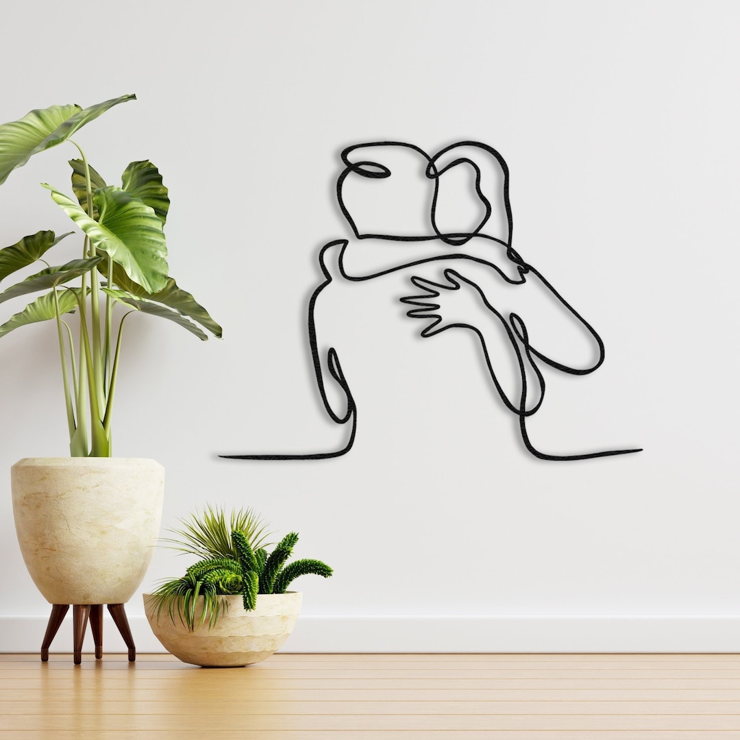 Couple Hugging Decor, Lovers Wall Decors, Gift for Lovers, One Line ...
