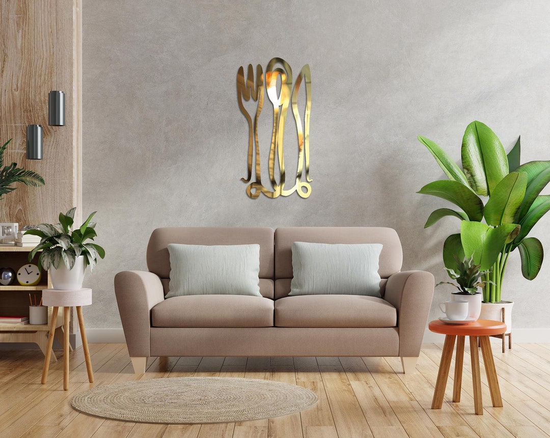 Fork, Spoon and Knife Metal Plexiglass Wall Decor, Kitchen Tools Wall ...