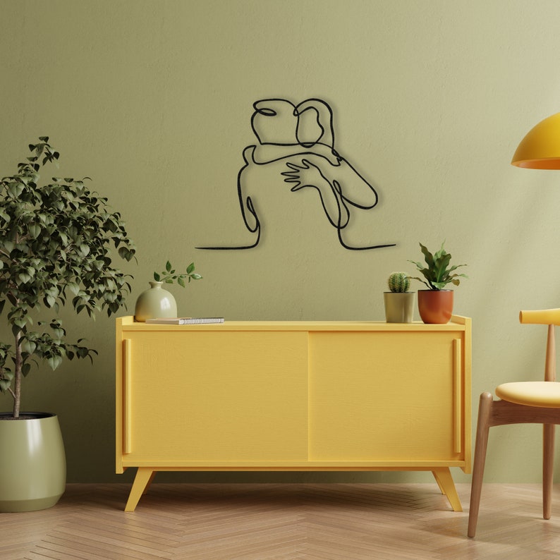 Hugging Couple Metal Wall Art: Minimalist Line Decor - Etsy