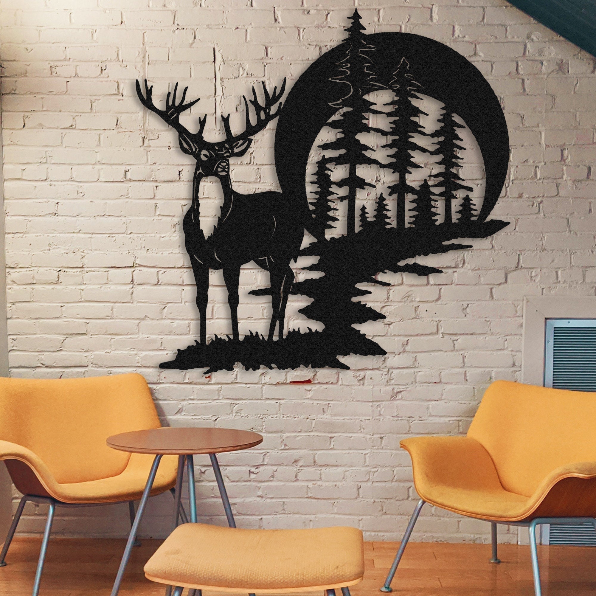 Forest Deer Wall Art Decor Deer Wandering in Full Moon Wall - Etsy