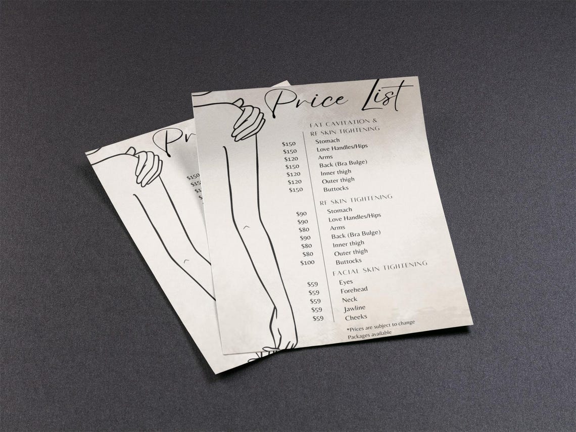 Body Sculpting Pricelist | Ready to Use | 100% Editable | Body Contouring | Wood Therapy | Skin ...