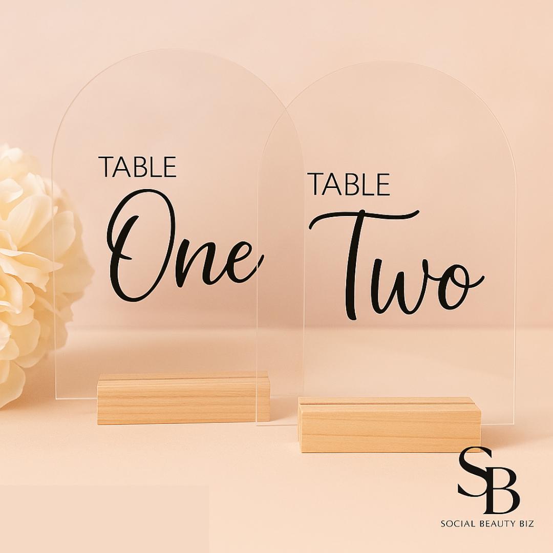Clear Acrylic Table Numbers – Wedding Table Number Signs With Wooden ...