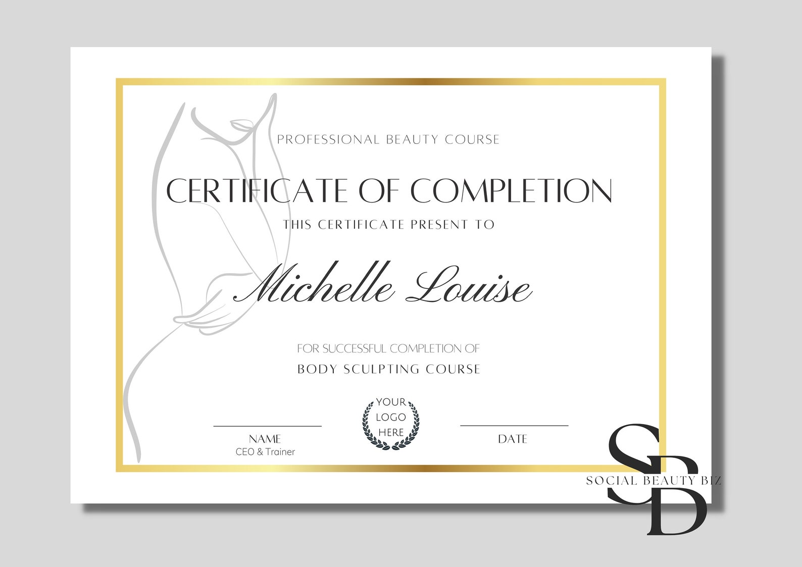 Editable Body Sculpting Certificate Template (digital Download) - Etsy
