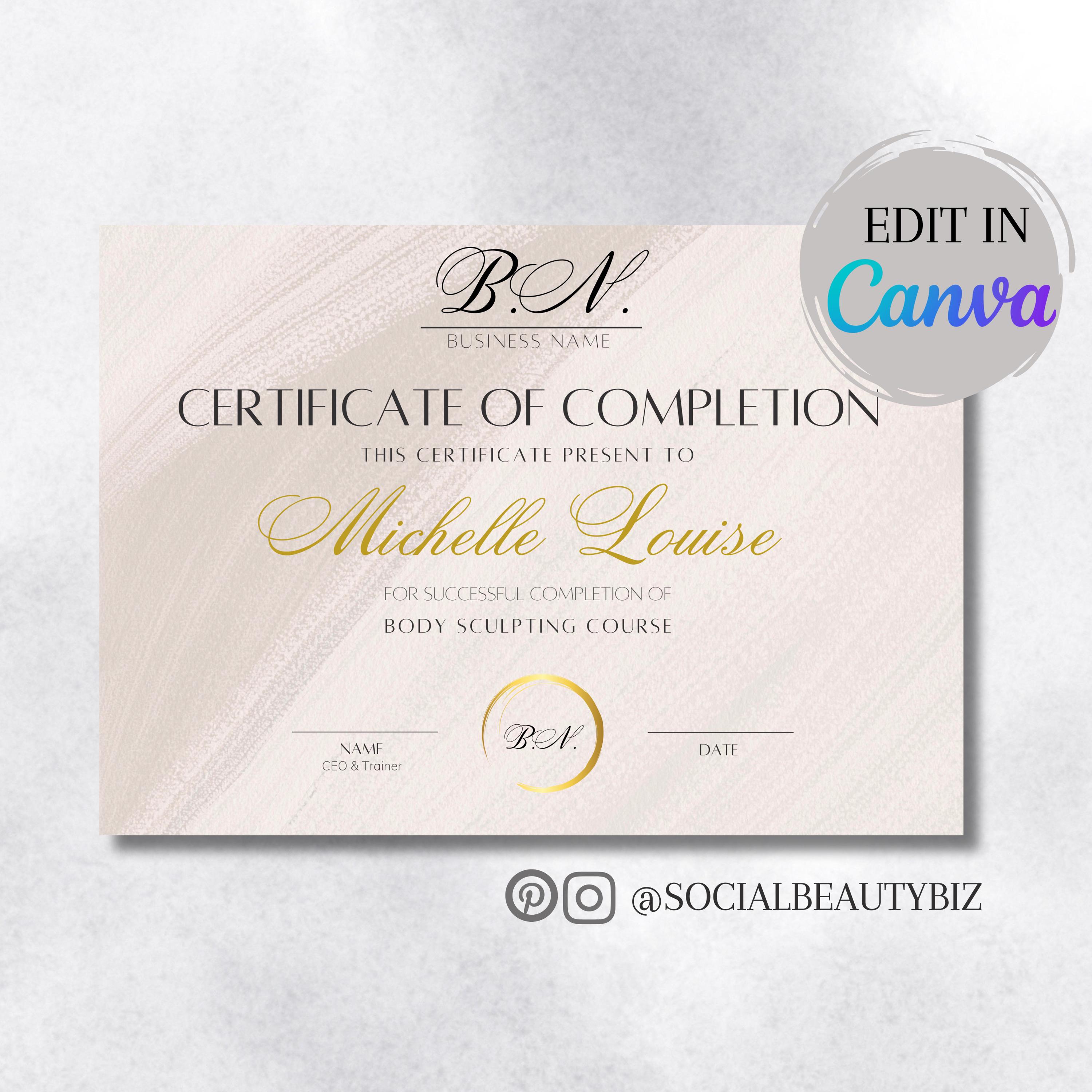 Editable Body Sculpting Certificate Template / Body Contouring ...