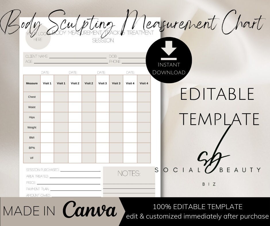 Body Measurement Chart / Body Sculpting / Body Contouring Tracker ...