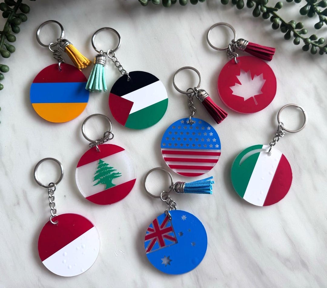 World Flags Keyrings | Acrylic Vinyl Keyring | Palestine Canada Nation ...