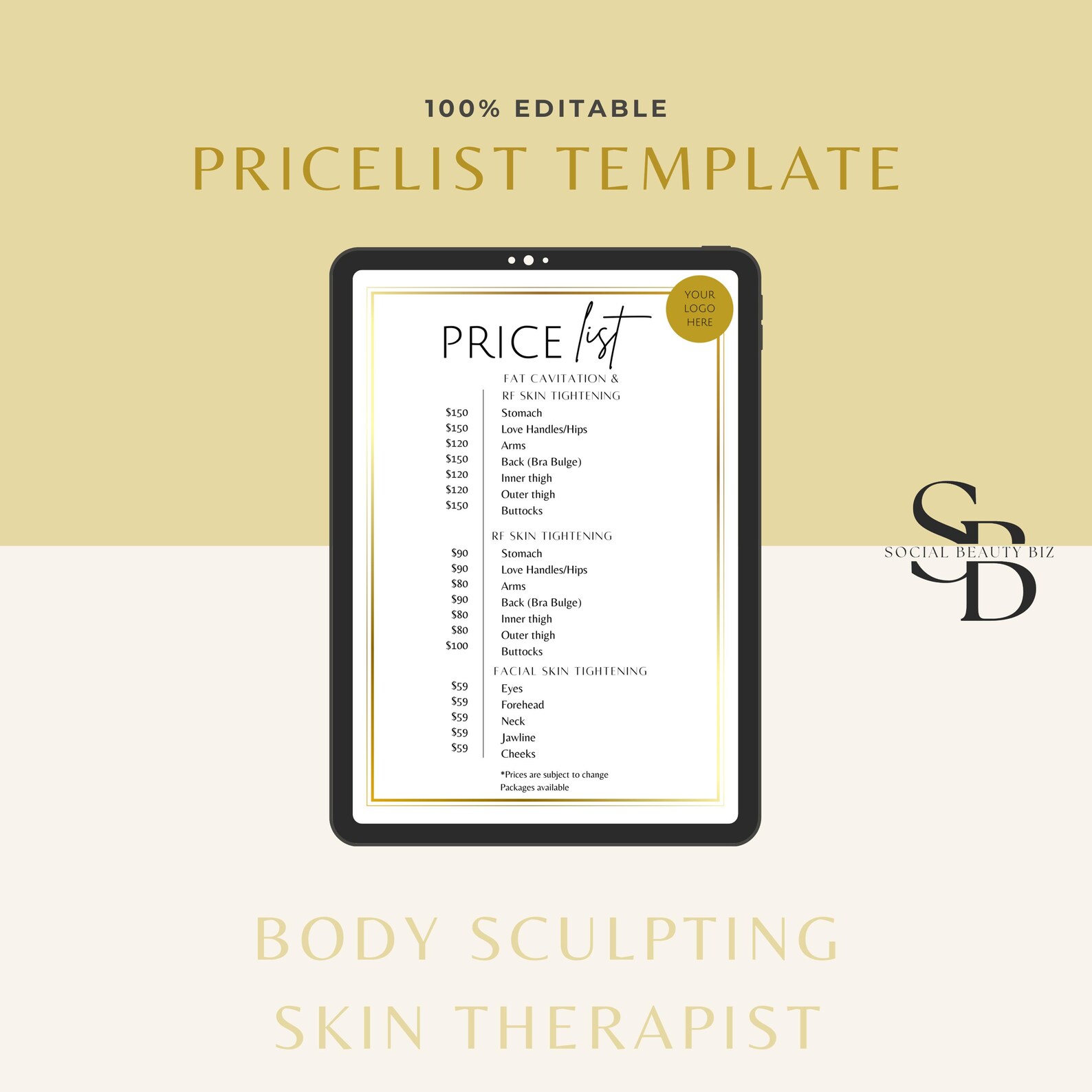 Body Sculpting Price List Canva Template | Fat Cavitation, RF Skin ...