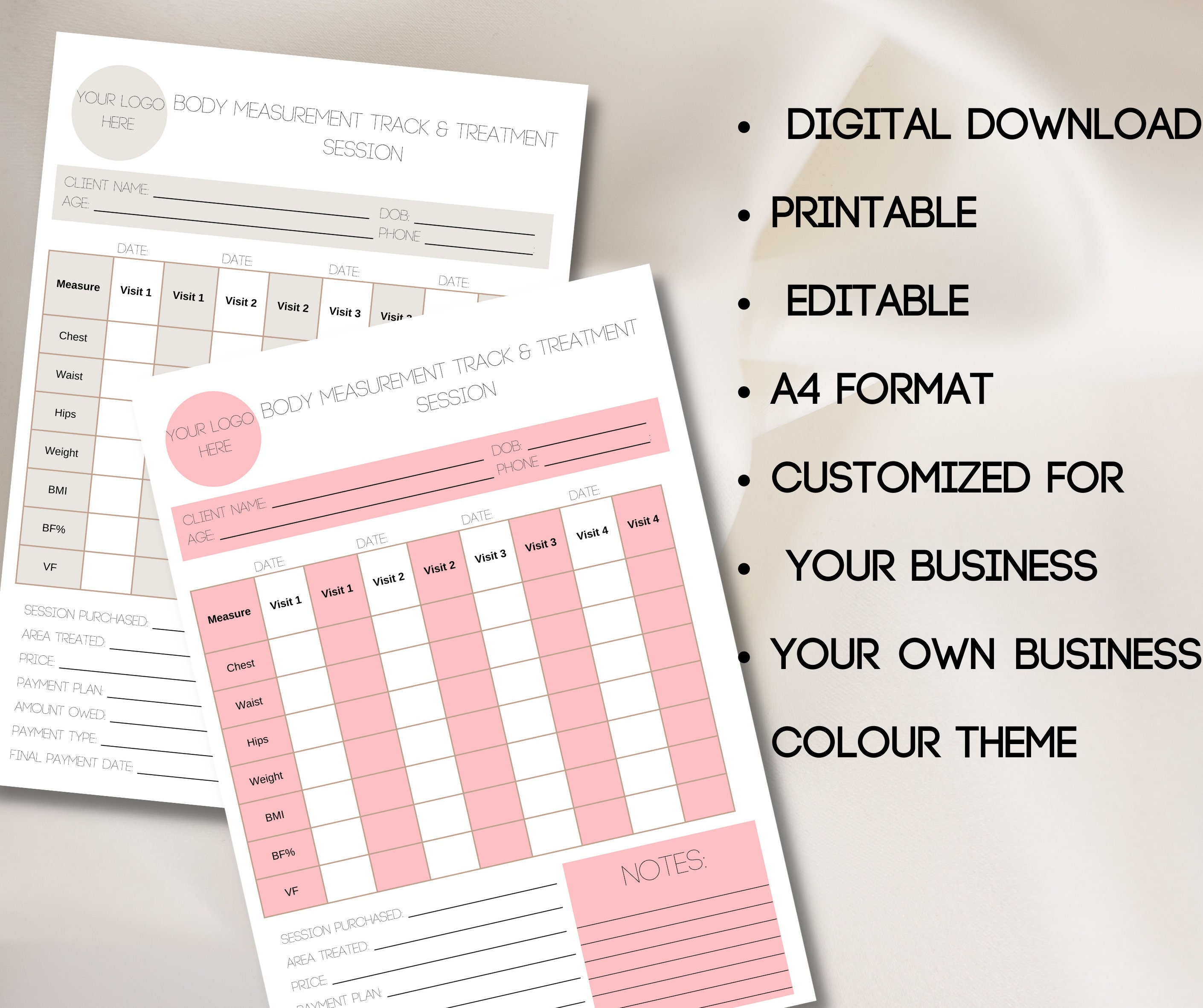 Body Measurement Chart / Body Sculpting / Body Contouring Tracker ...