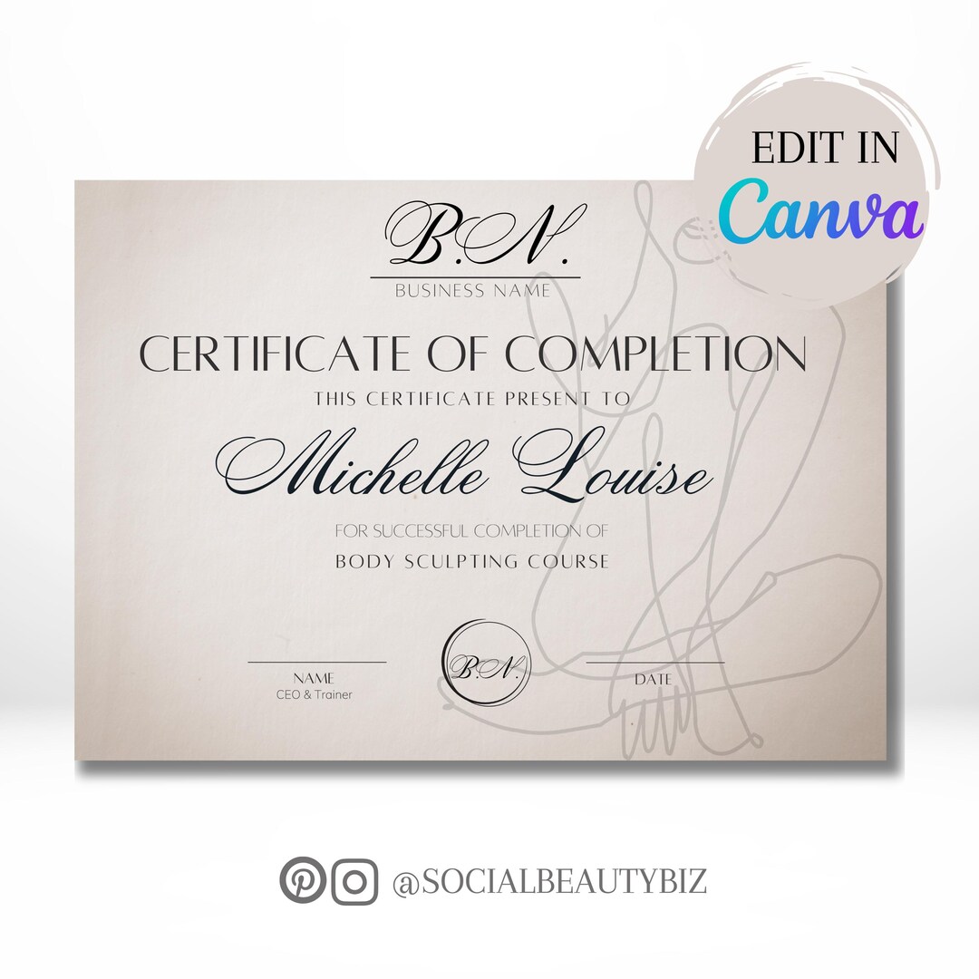Editable Body Sculpting Certificate Template / Body Contouring ...