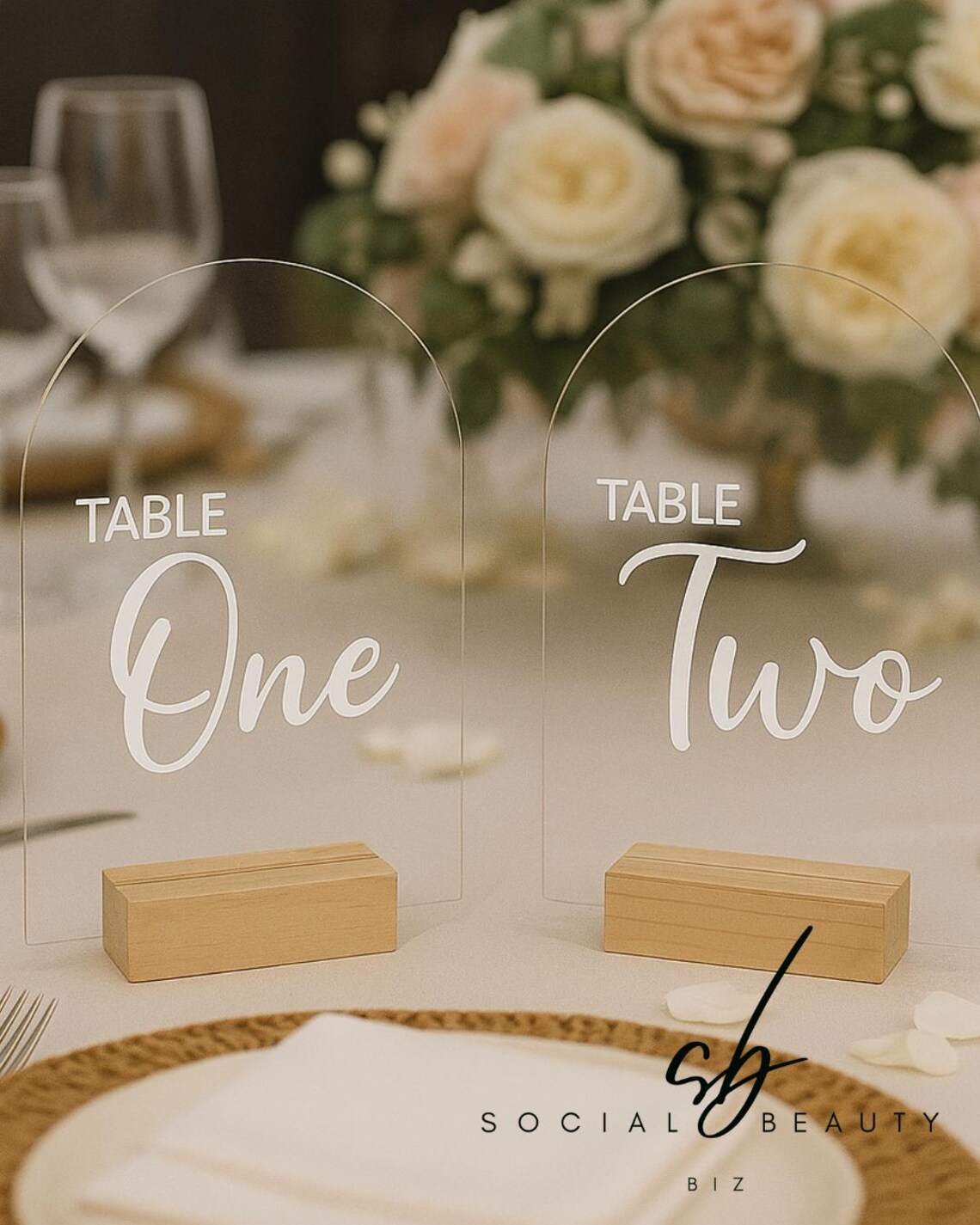 Clear Acrylic Table Numbers – Wedding Table Number Signs With Wooden ...