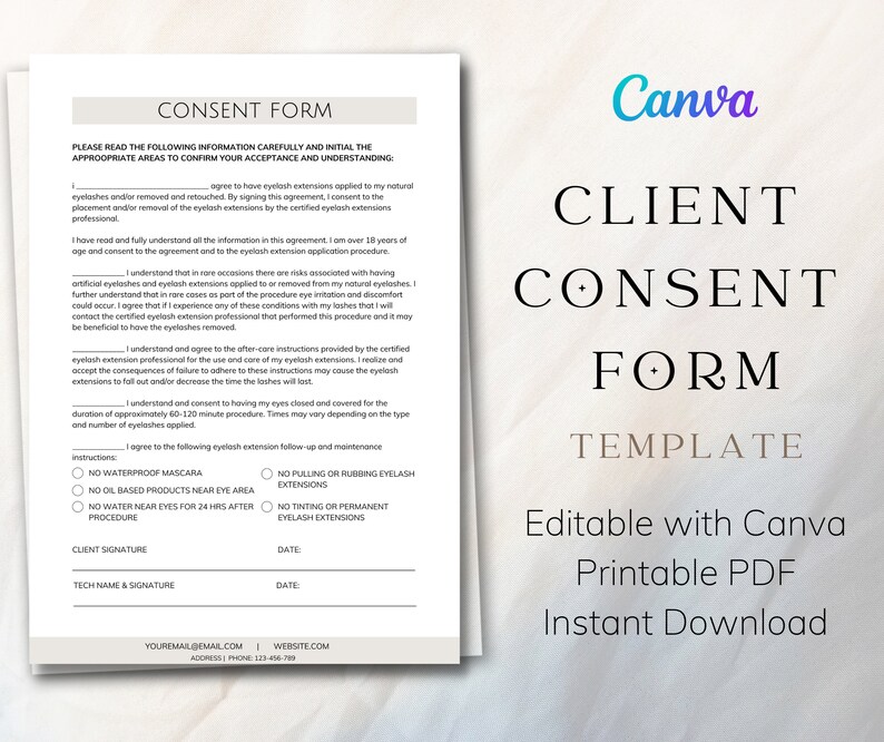 Client Consent Form Printable PDF Eyelash Extension Lashes - Etsy Australia