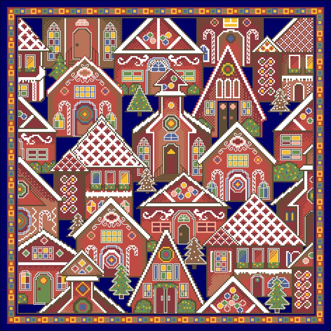 Cross Stitch Pattern Patchwork Christmas Town Simple Embroidery Modern ...