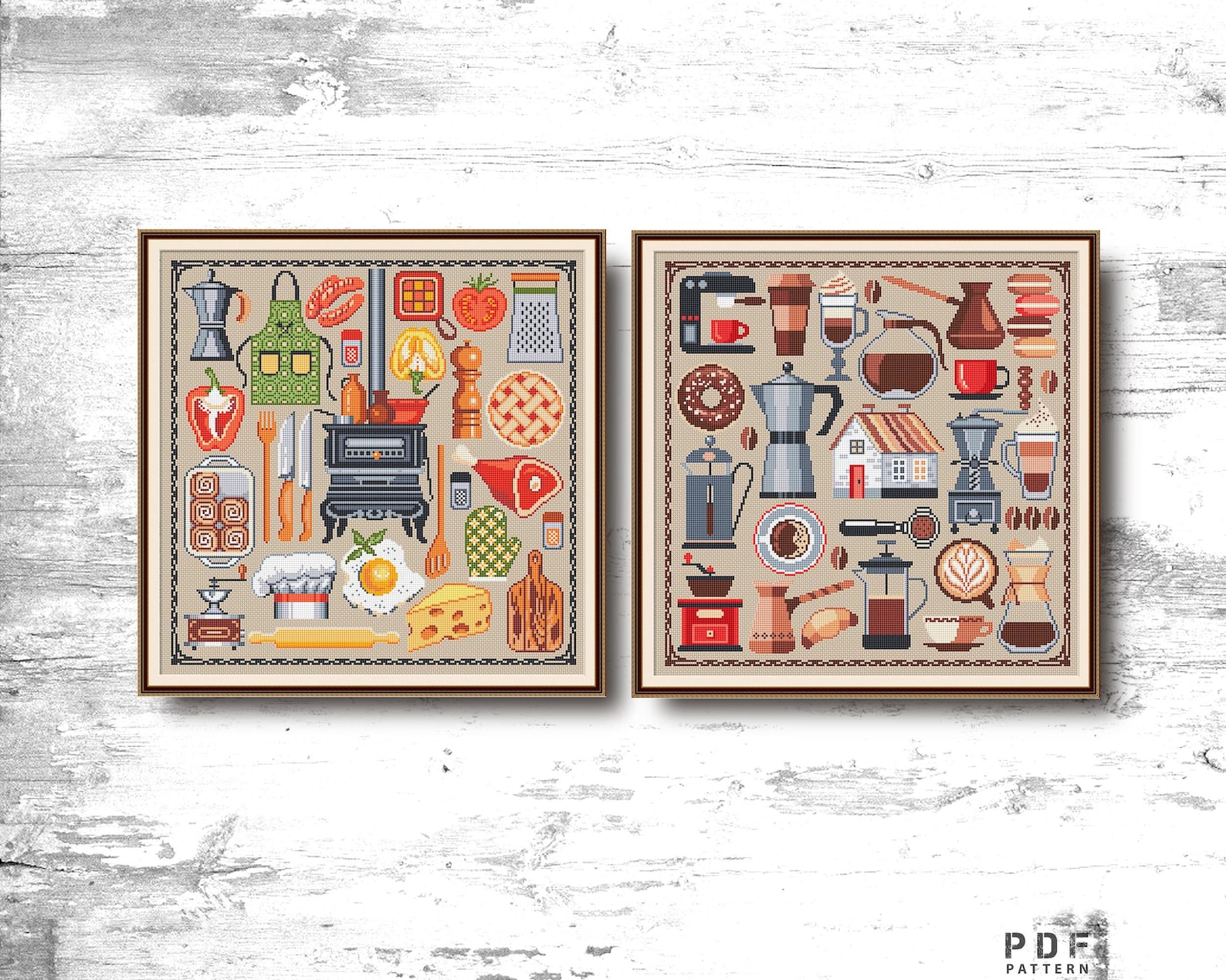 Kitchen Sampler Cross Stitch Set Coffee Cross Stitch Chart Cozy Cross ...