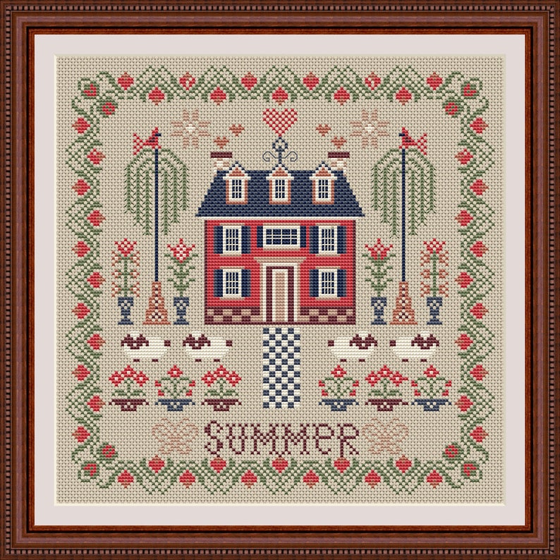 Summer House Garden Cross Stitch Sampler PDF – Cottage Floral Pattern ...
