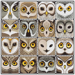 Owl Patchwork Cross Stitch Sampler Xstitch Squares Owl Modern Owl Cross ...