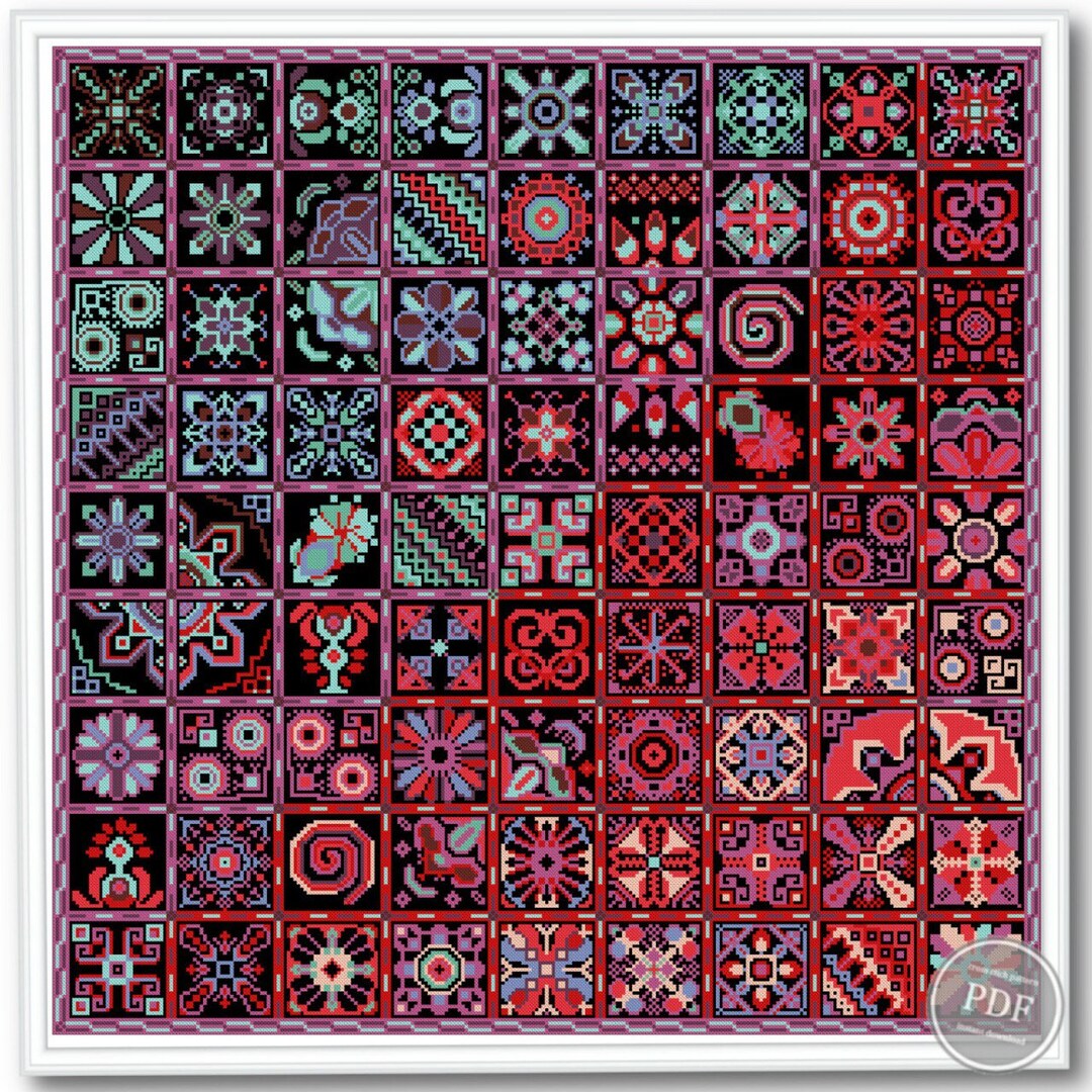 Cross Stitch Pattern Patchwork - Swatch Blue-red - Geometric Squares ...