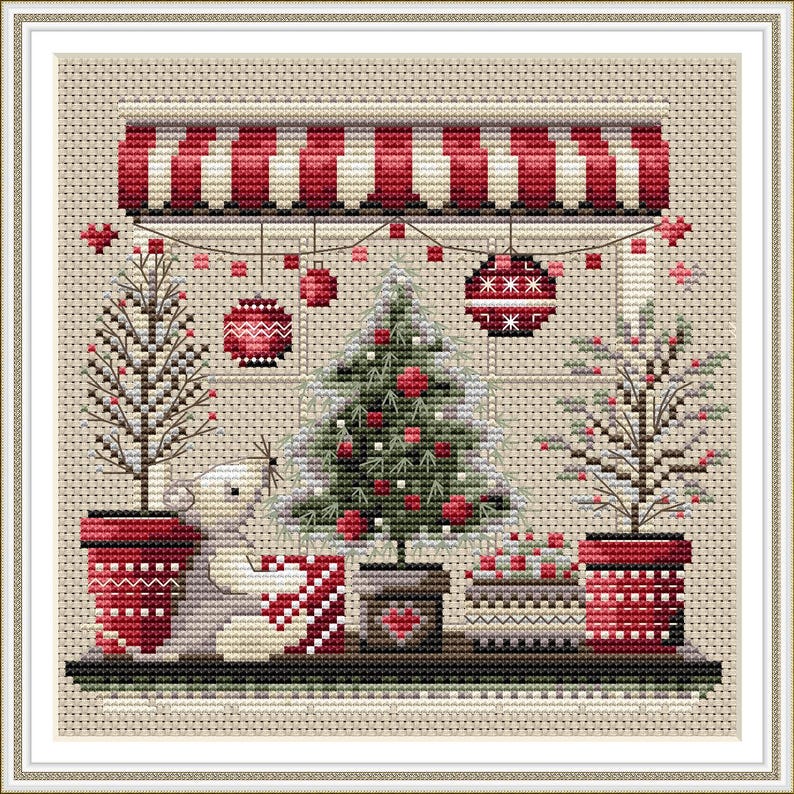 Christmas Mouse Cross Stitch PDF Pattern, Winter Shop Window, Christmas ...