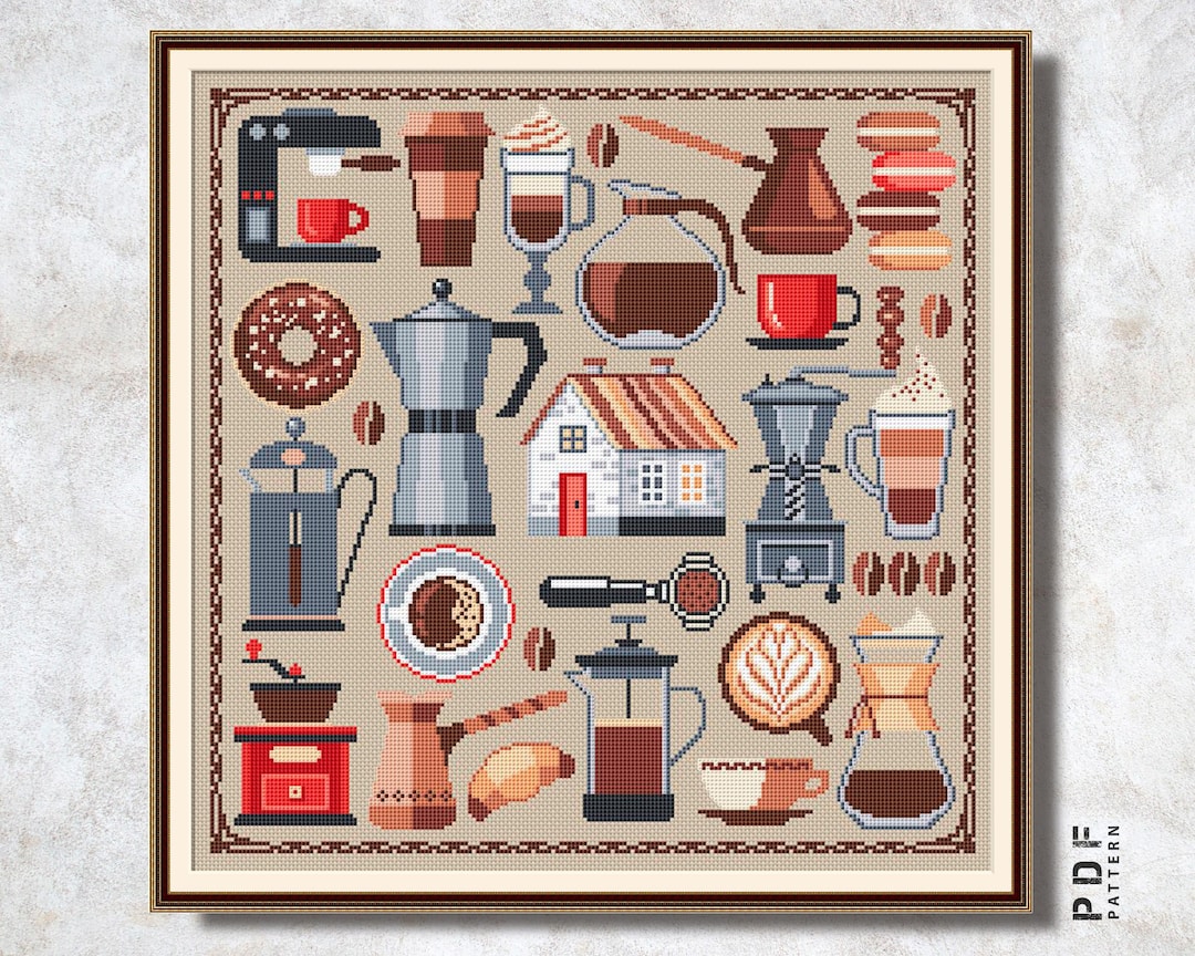 Coffee Cross Stitch Pattern PDF Kitchen Stitching Coffee Lovers ...