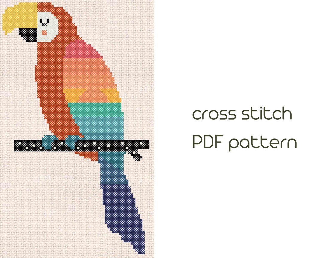Parrot Cross Stitch, Bird Cross Stitch Pattern, PDF Pattern, Embroidery ...