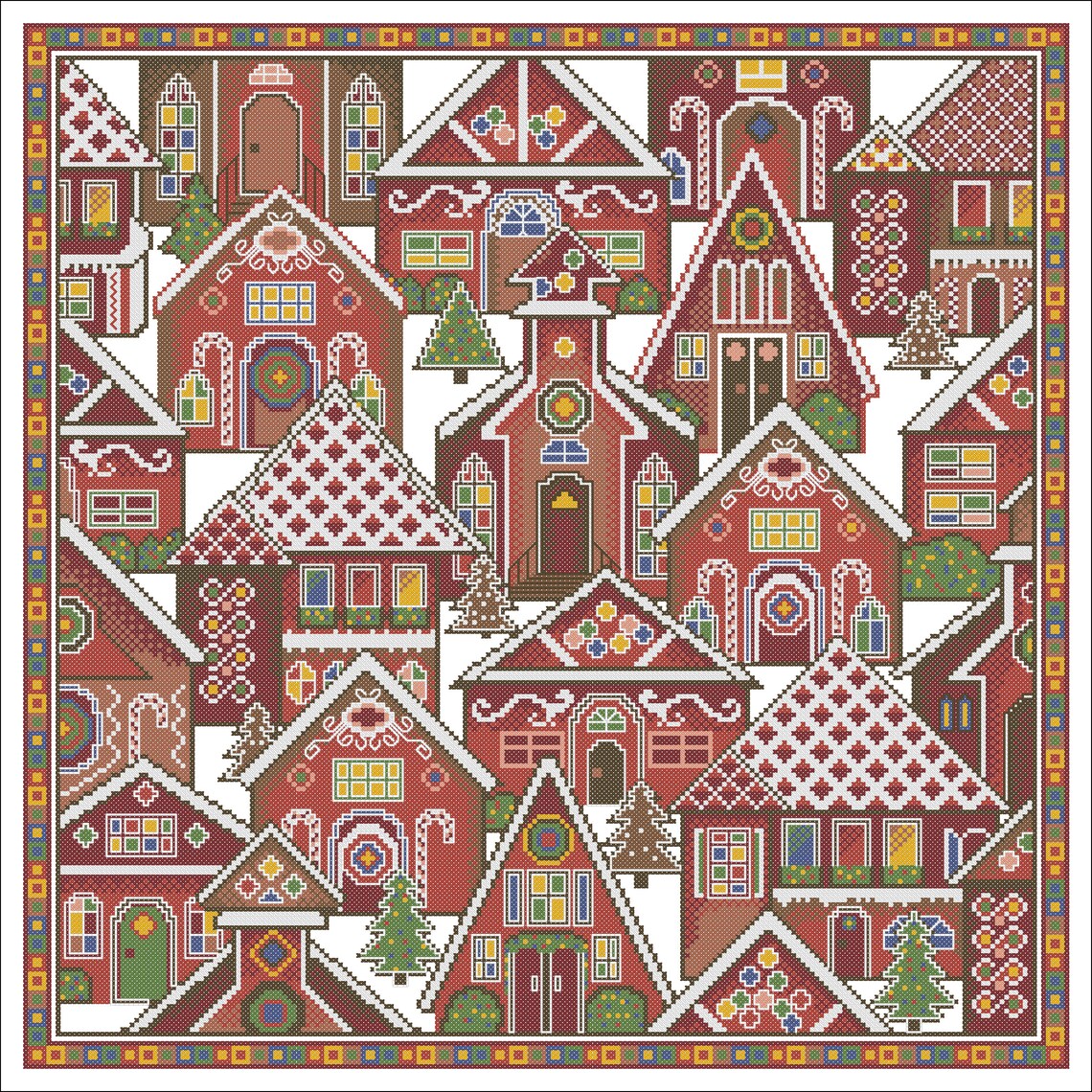 Cross Stitch Pattern Patchwork Christmas Town Simple Embroidery Modern ...