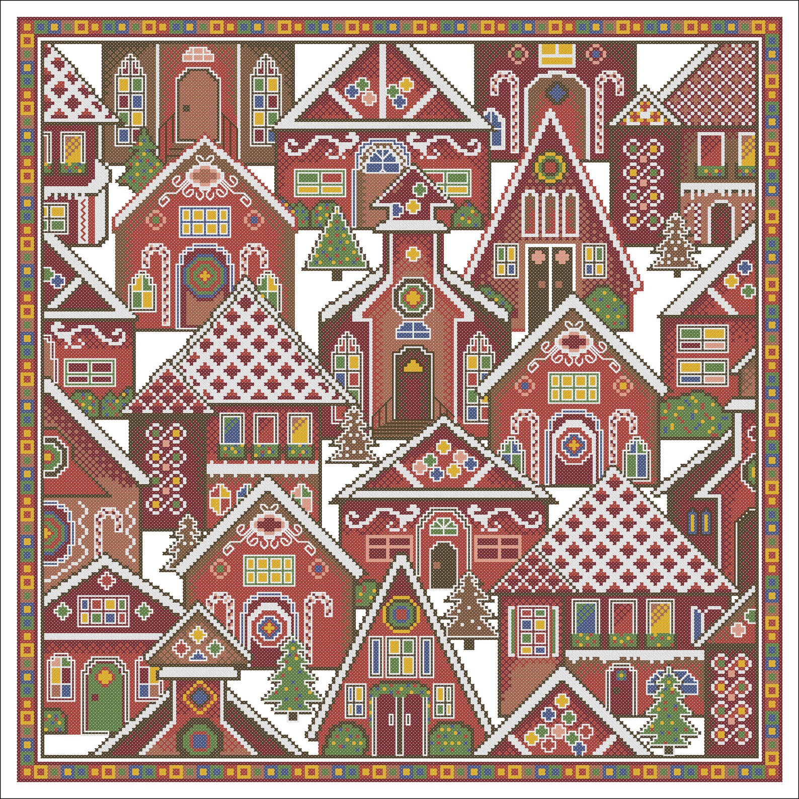Cross Stitch Pattern Patchwork Christmas Town Simple Embroidery Modern ...