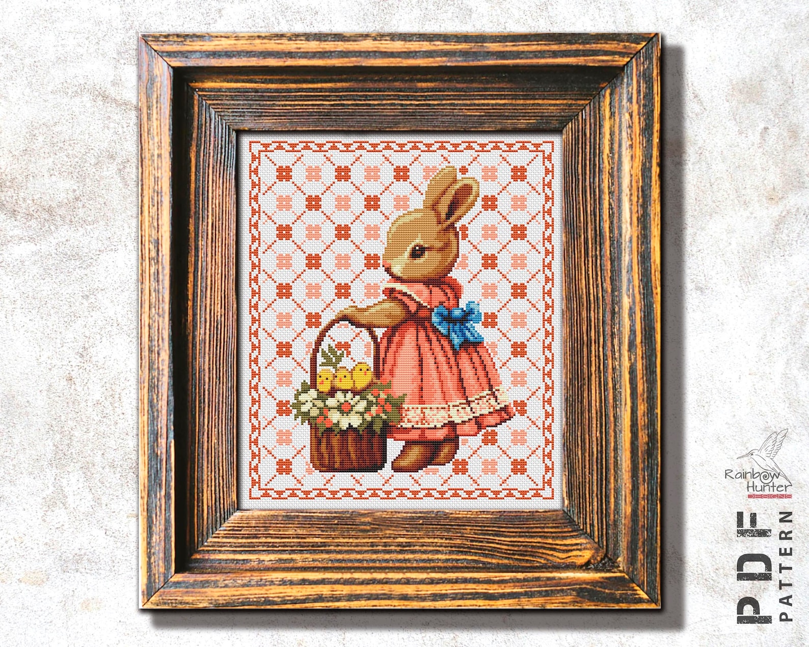 Easter Sampler Cross Stitch Pattern Bunny in Pink Simple Embroidery ...