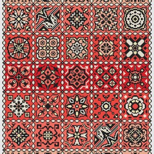 Patchwork Red Cross Stitch Sampler Xstitch Squares Tile Quaker Pattern ...
