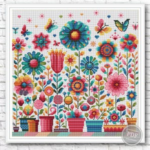 Cross Stitch Pattern Set Folk Flowers Birds Counted Cross Stitch ...