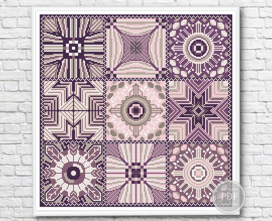 Modern Cross Stitch Sampler PDF, Monochrome Mosaic Tile Pattern ...