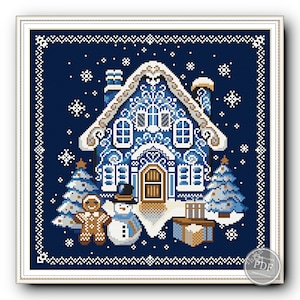 Cross Stitch Pattern Blue Gingerbread House Christmas Cross Stitch ...